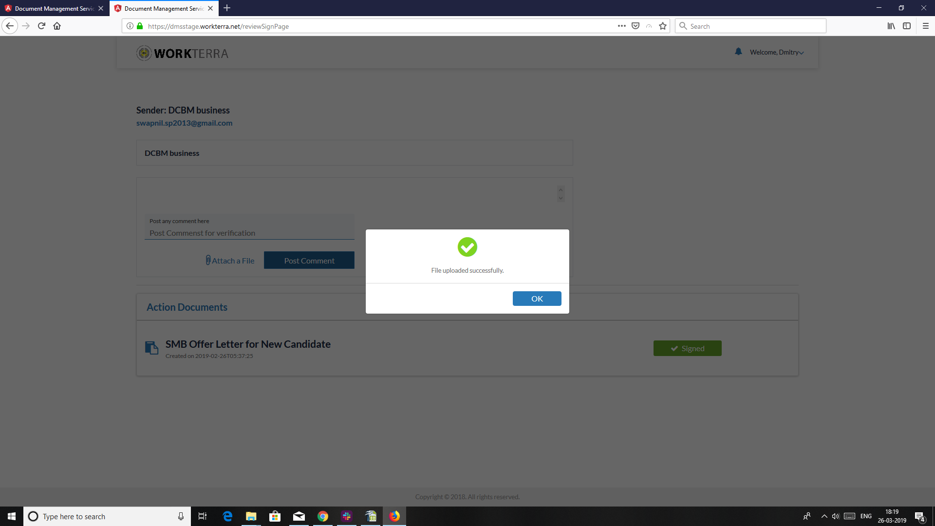 Dms 1003 Dms Post Comments After Post Comments Incorrect Message Displayed Workterra Jira